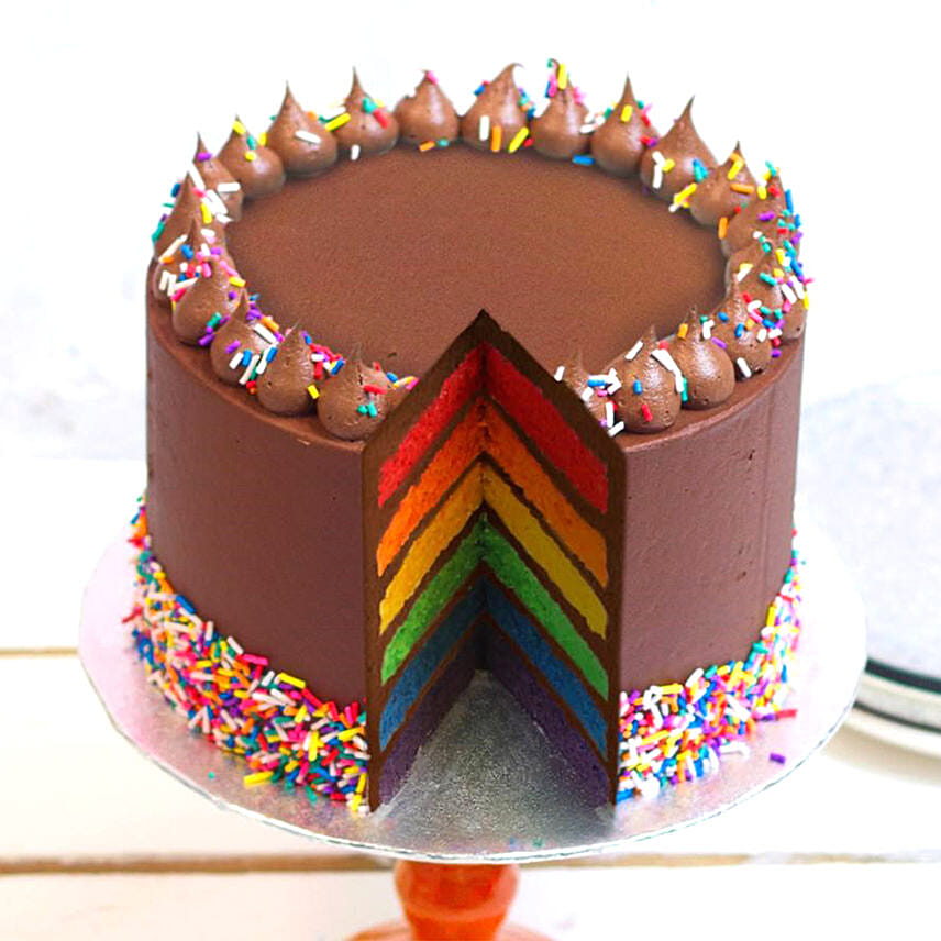 Online Choco Vanilla Rainbow Cake Half Kg Gift Delivery in Bahrain - FNP