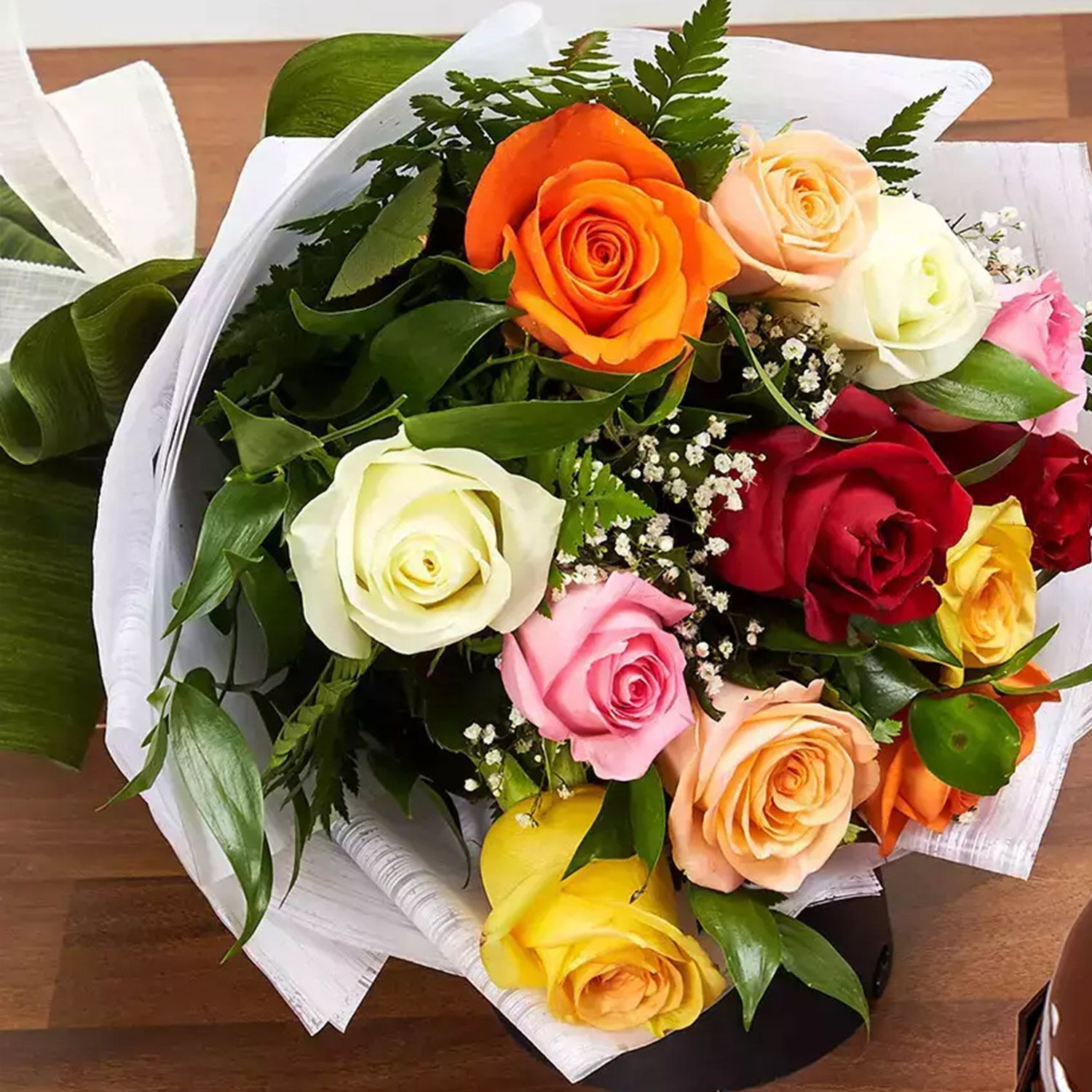 Online Dozen Multi Roses With Fudge Cake Gift Delivery in Kuwait - FNP