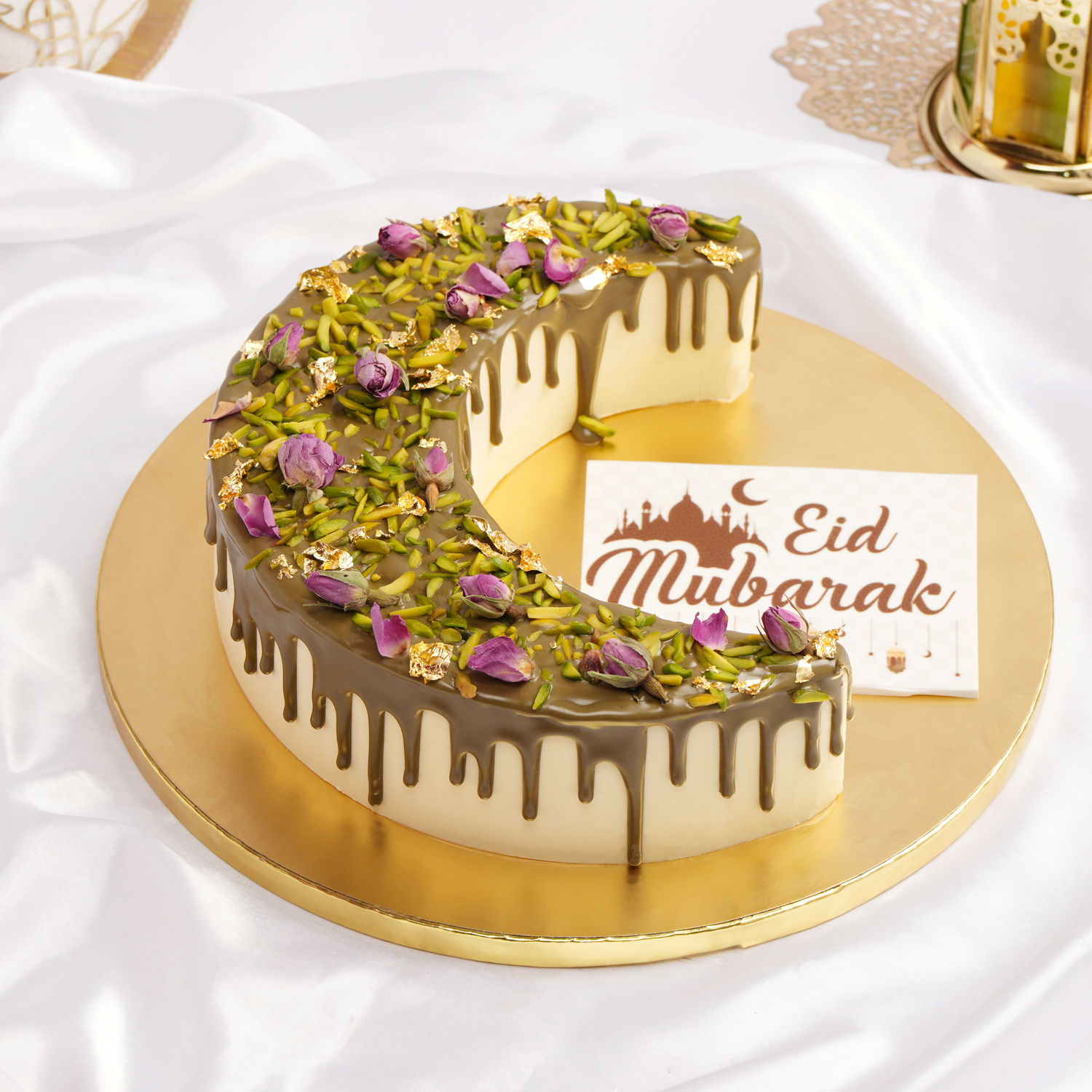 Online Pistachio Saffron Crescent Moon Cake For Eid Gift Delivery in ...