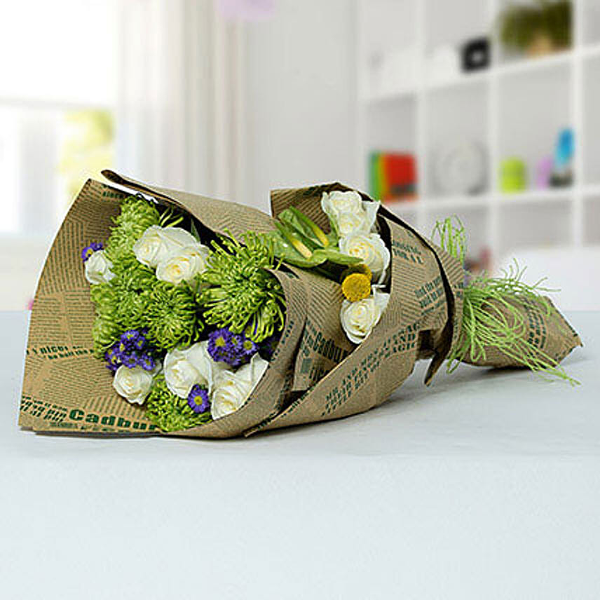 Online Delicate Flower Bouquet In Newspaper Packing Gift Delivery in ...