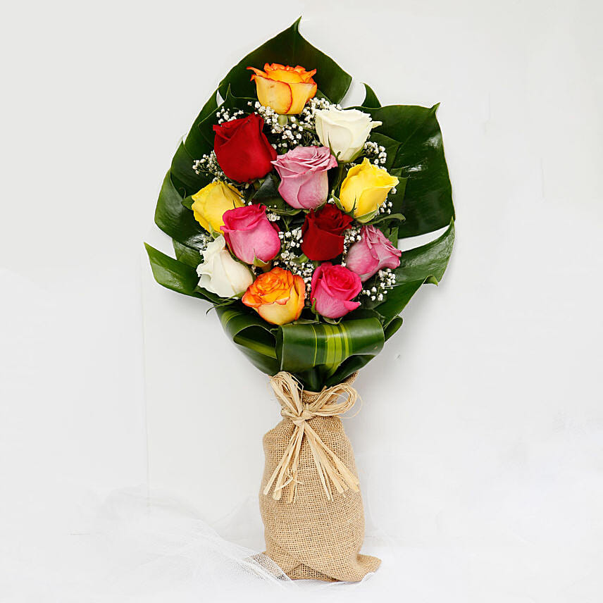 Order Colourful 12 Roses Bouquet Online | Same-Day Delivery UAE - Fnp.ae