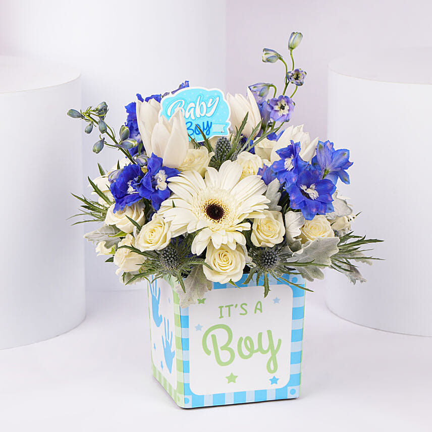 Online It's A Boy Flower Vase Gift Delivery in UAE - FNP