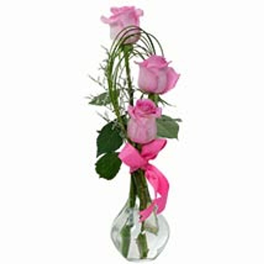 Order 3 Pink Roses in a Glass Vase Online | Same-Day Delivery UAE - Fnp.ae