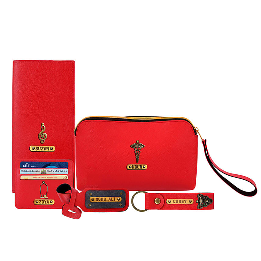 Online Voguish Personalised Travel Hamper Red Gift Delivery in UAE - FNP
