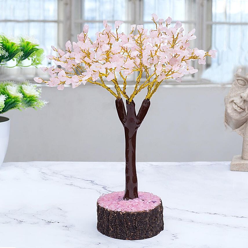 Online Light Pink Rose Quartz Stone Tree Showpiece Gift Delivery in UAE ...