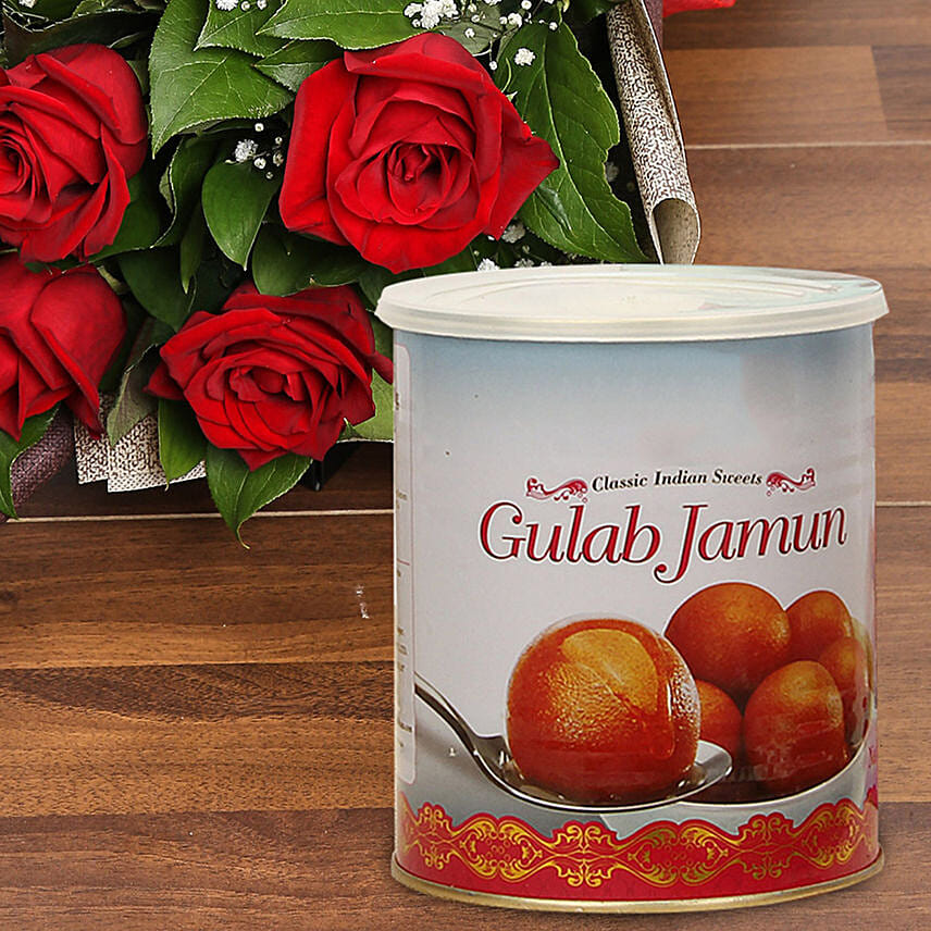 Order Red Roses Bouquet and Gulab Jamun Combo Online | Same-Day ...