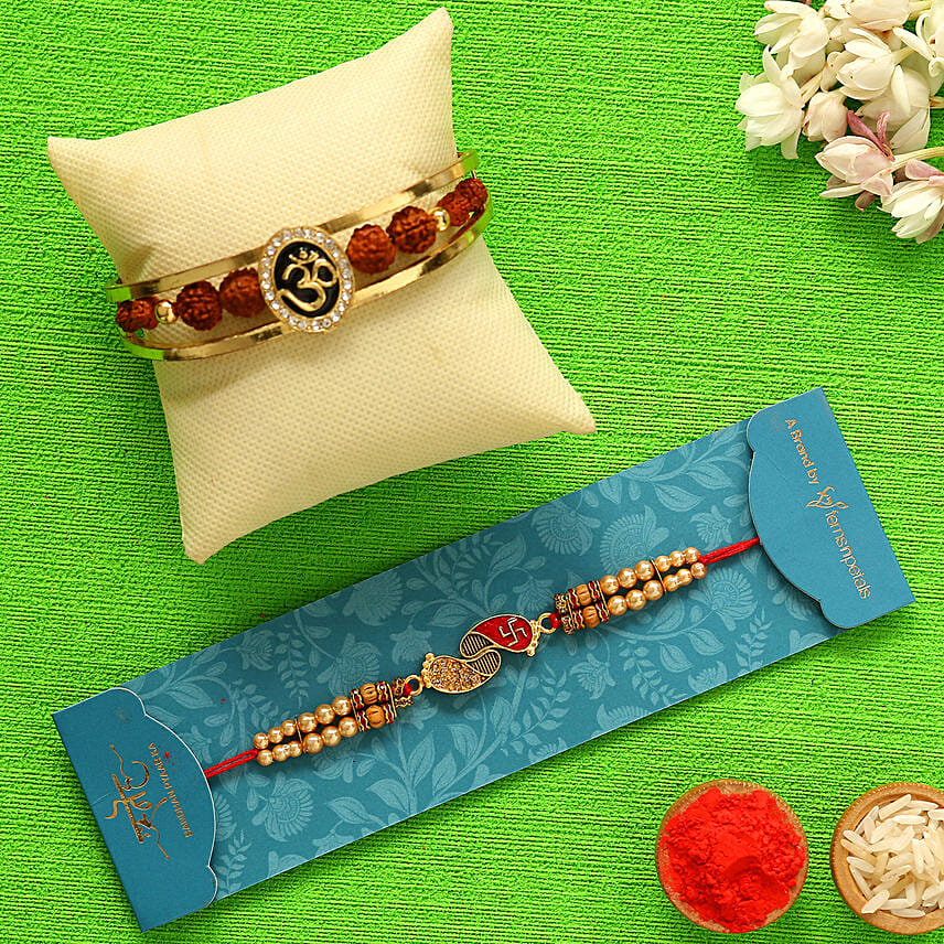 Order Om Rudraksha Rakhi & Red Peacock Designer Rakhi Online | Same-Day ...