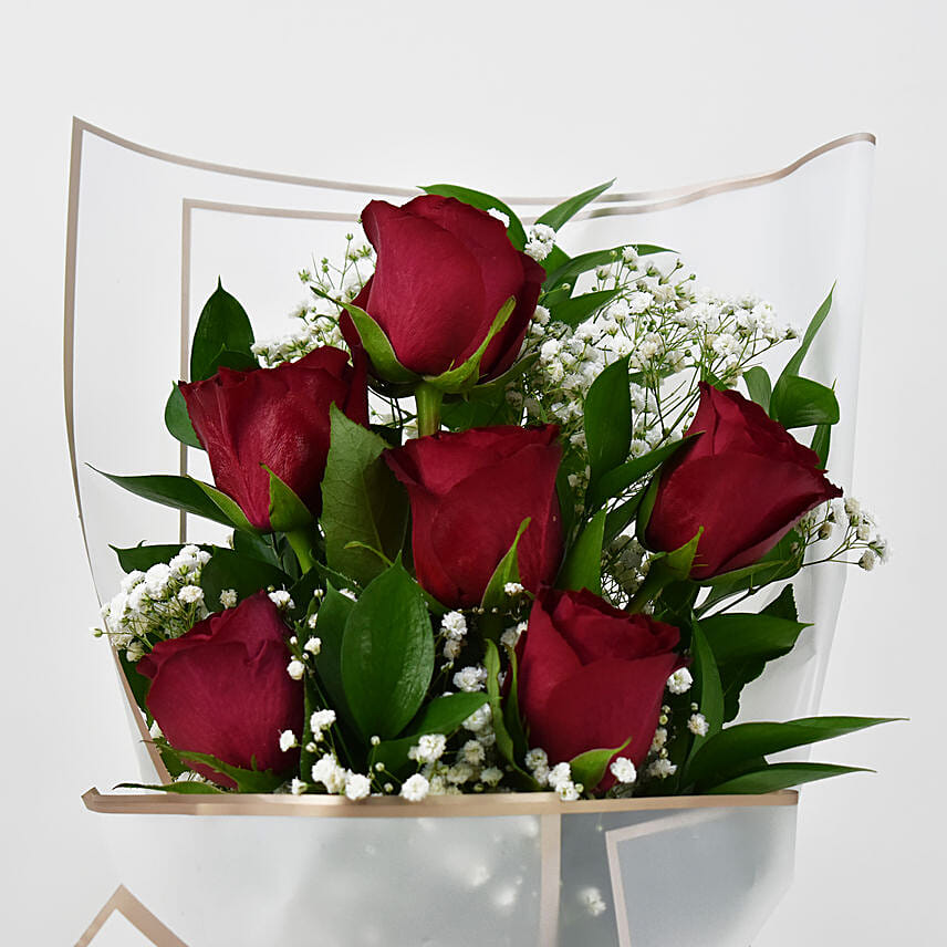 Order Six Red Roses Beauty Bouquet Online | Same-Day Delivery UAE - Fnp.ae
