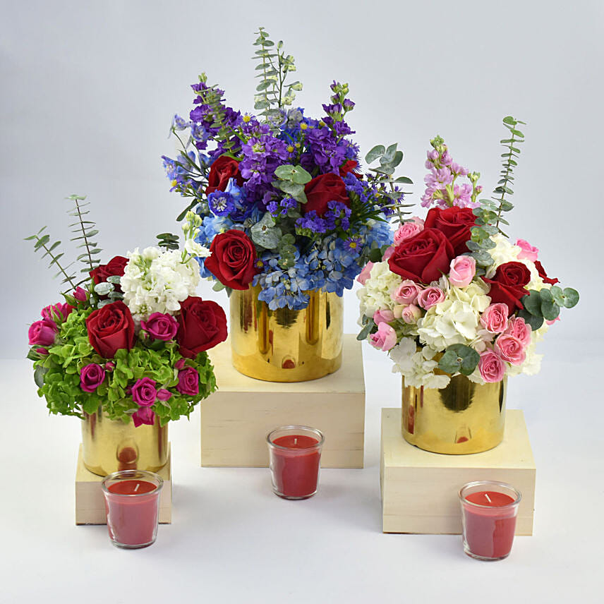 Order Trio of Flower Arrangement in Golden Vases Online | Same-Day ...