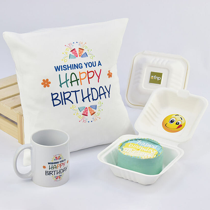 Online Happy Birthday Lunch Box Red Velvet Cake With Mug N Cushion Gift ...