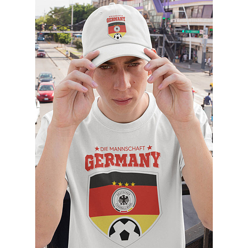 أون لاين Unisex Soccer White T Shirt and Cap Combo Germany XL توصيل ...