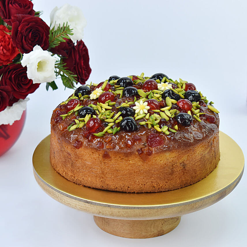 Online Seasons Greetings Flowers with Cherry Plum Cake Gift Delivery in ...