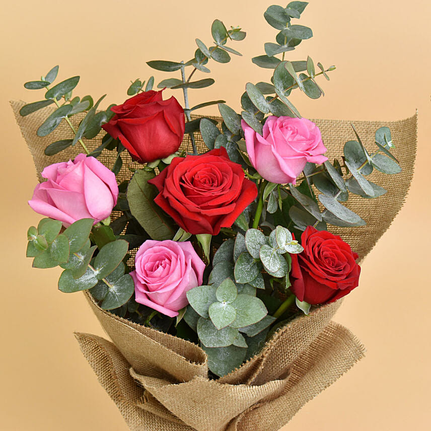 Order 3 Pink 3 Red Roses Beauty Bouquet Online | Same-Day Delivery UAE ...