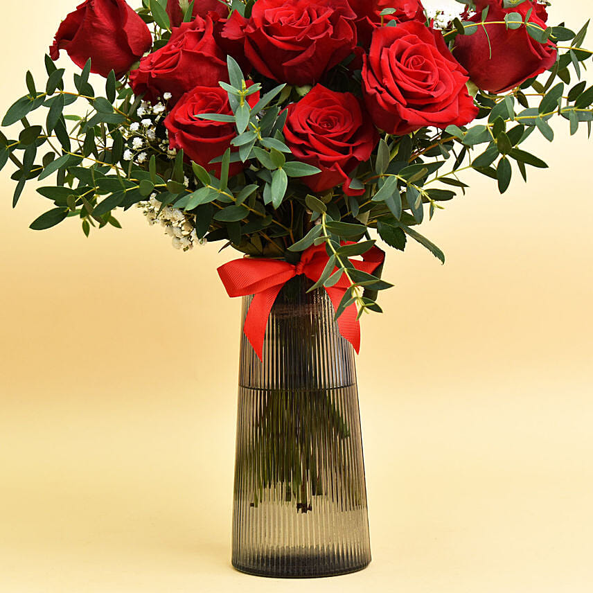 Order 12 Red Rose in Premium Vase Online | Same-Day Delivery UAE - Fnp.ae