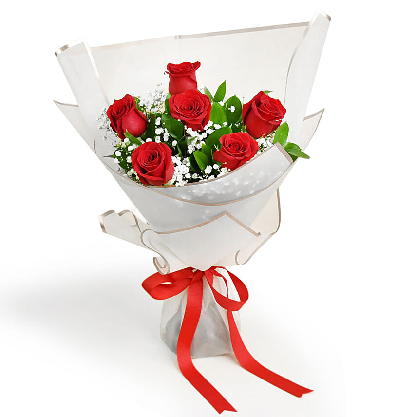 Online 6 Red Rose Beauty Bouquet Gift Delivery in UAE - FNP