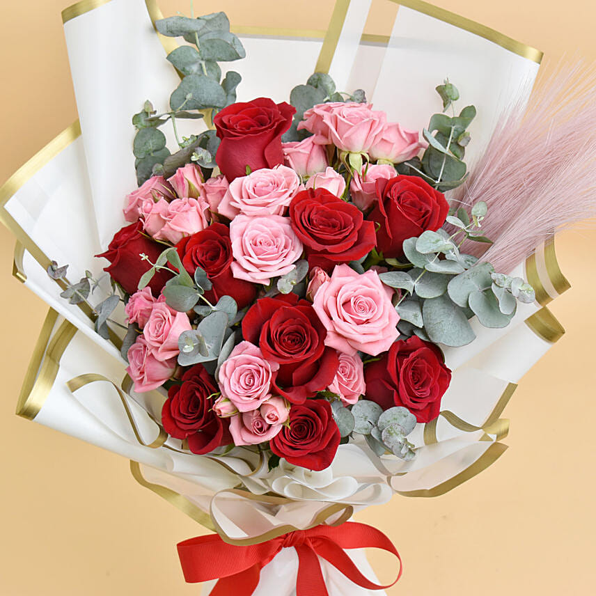 Order Red and Pink Roses Beauty Bouquet Online | Same-Day Delivery UAE ...