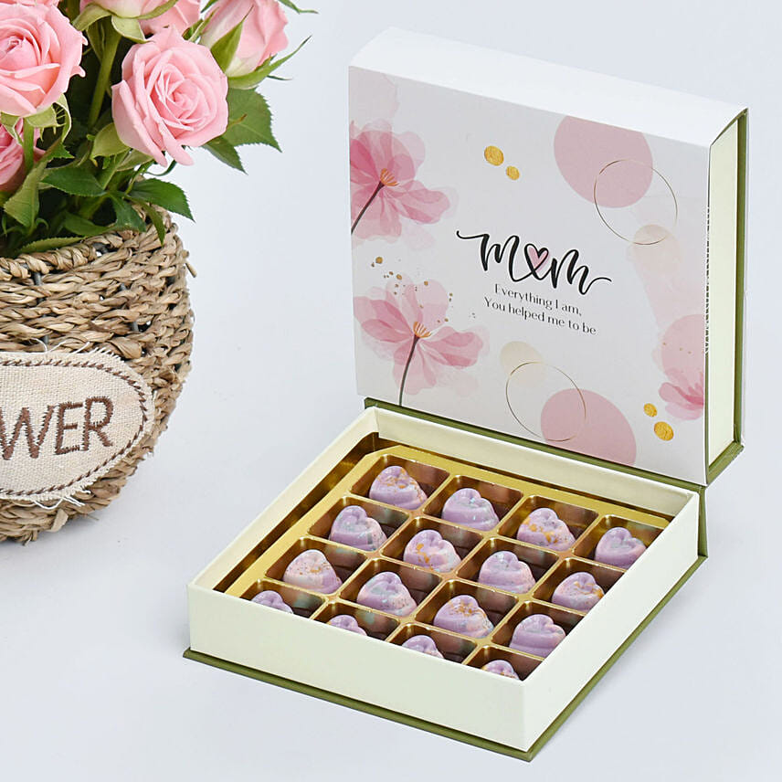 Order Pink Spray Roses in Small Basket With Chocolate Online | Same-Day ...