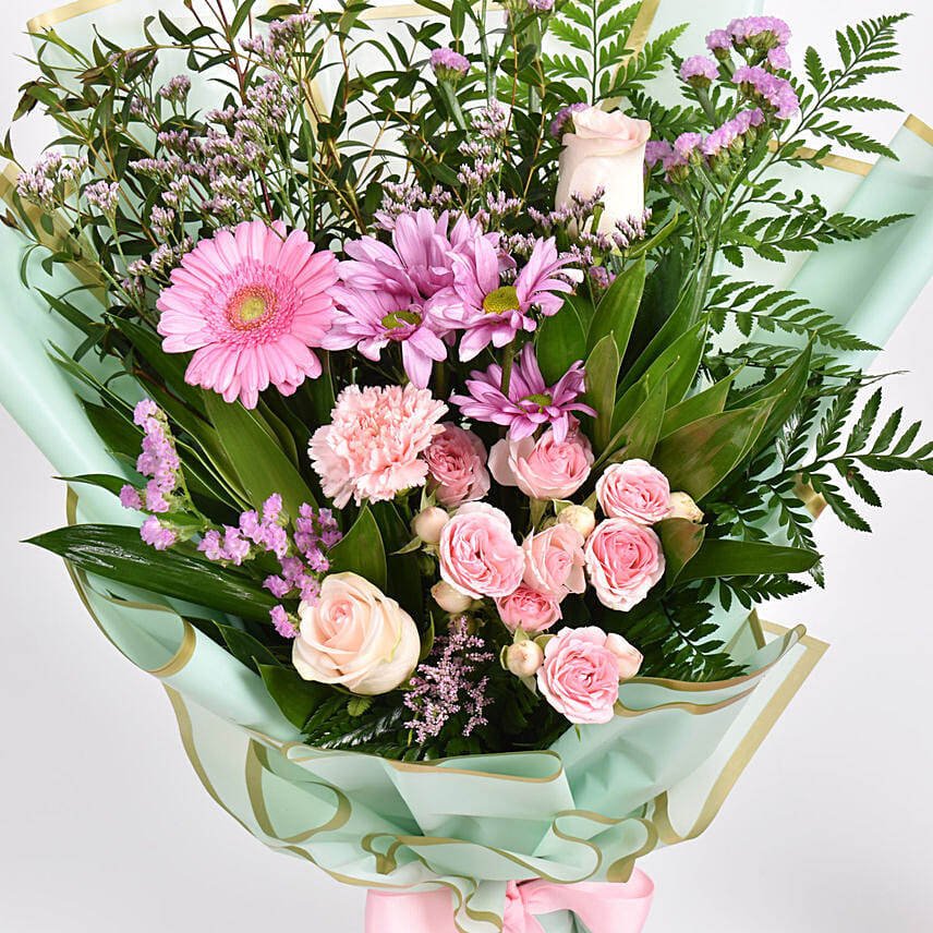 Order Pastel Pink and Greens Bouquet Online | Same-Day Delivery UAE ...