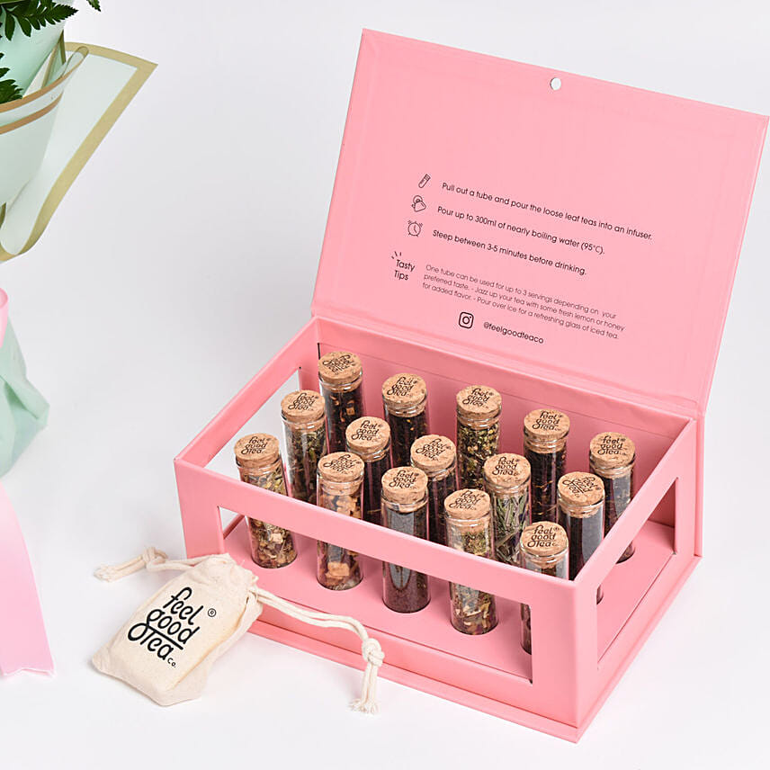 Order Pastel Pink Bouquet and Premium Tea Box Online | Same-Day ...