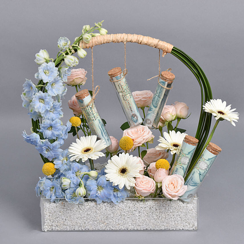 Online Flowers and Money Best Wishes Arrangement Gift Delivery in UAE - FNP
