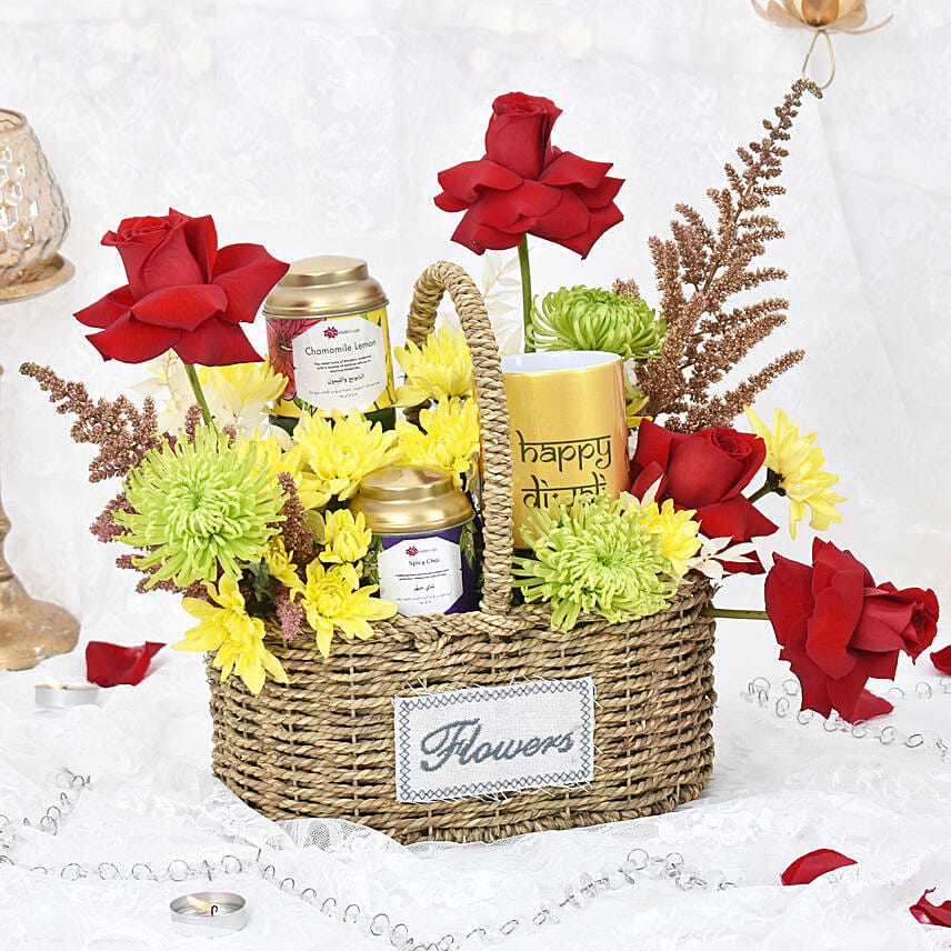 Order Tea and Flowers Basket Online | Same-Day Delivery UAE - Fnp.ae