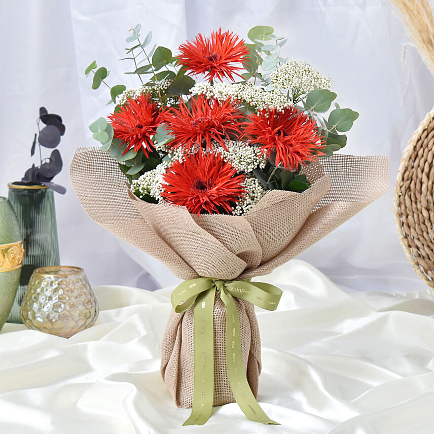 Order Red Spider Gerberas & Rice Flower Bouquet Online | Same-Day ...