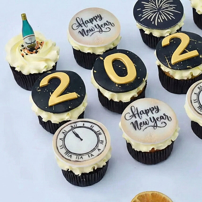 Online Happy New Year Cup Cakes 12 Pcs Gift Delivery in UAE - FNP