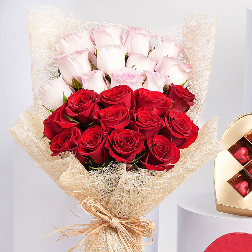 Order Valentine 12 Pink 12 Red Roses Bouquet With Chocolate Online ...