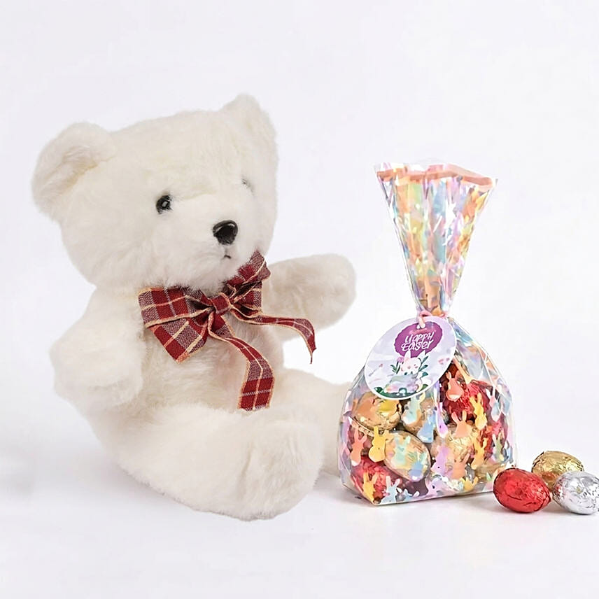 Order Teddy With Easter Egg Chocolate Pouch Online | Same-Day Delivery ...