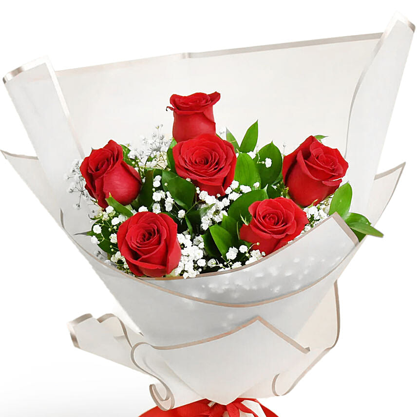 Order 6 Red Rose Beauty Bouquet Online | Same-Day Delivery UAE - Fnp.ae