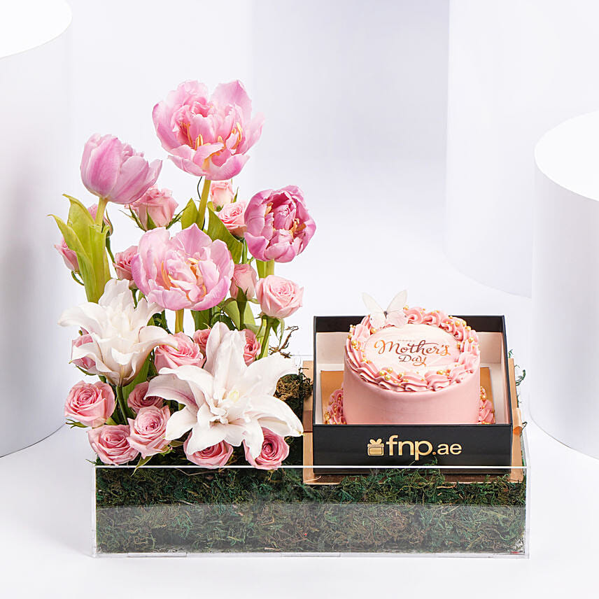 Order Mothers Day Mono Cake And Premium Flowers Online | Same-Day ...