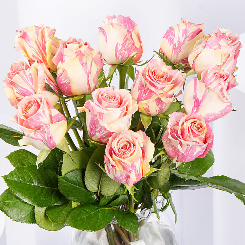 Order Dual Shade Midtone Pink Roses In Premium Vase Online | Same-Day ...