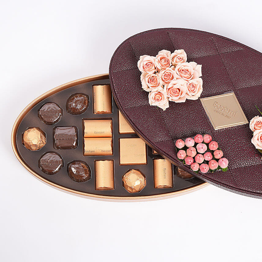 Order Bostani Leathered Oval Chocolate Maroon Box with Flowers Online ...