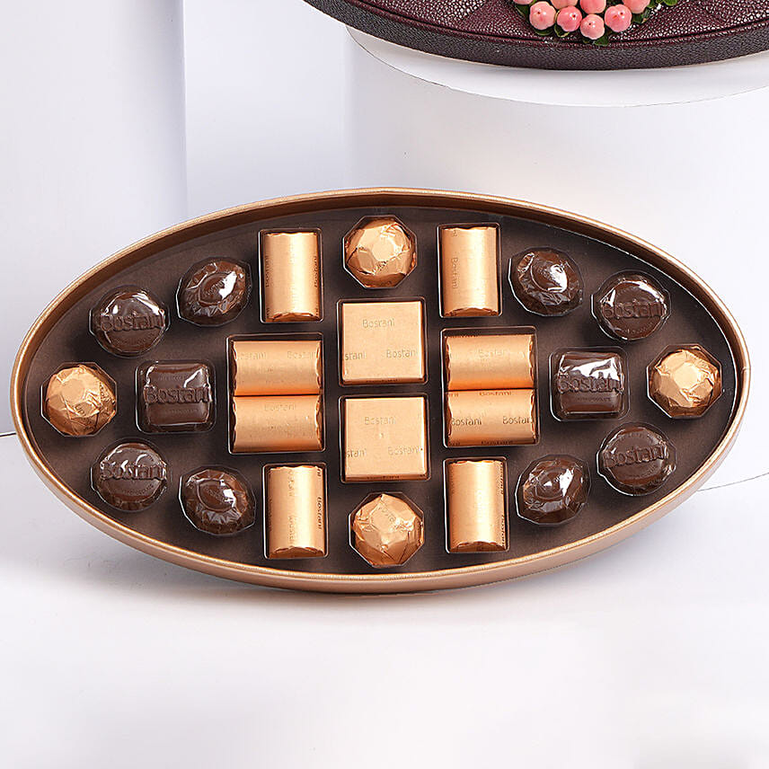 Order Bostani Leathered Oval Chocolate Maroon Box with Flowers Online ...