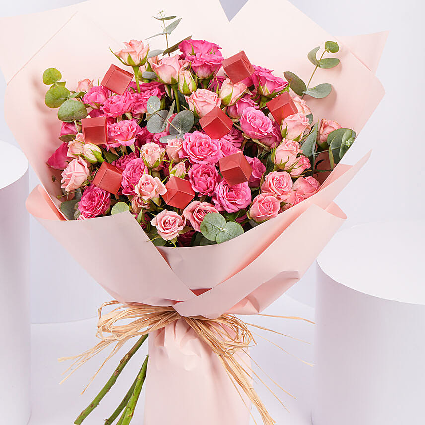 Order Blushing Pink Spray Rose With Chocolates Online | Same-Day ...