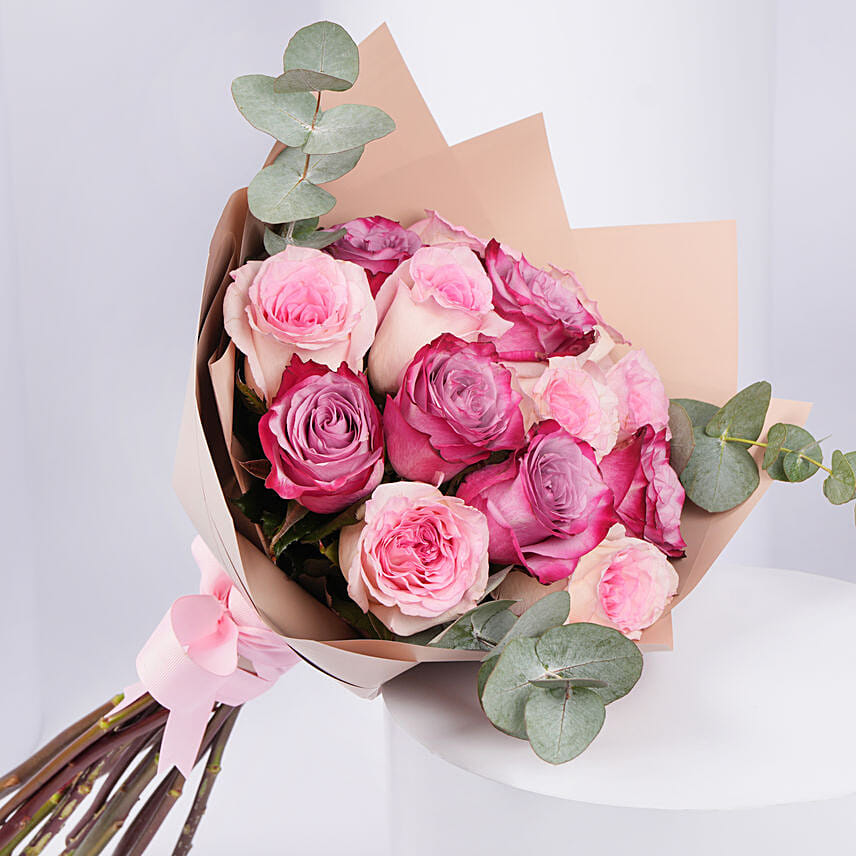 Order 6 Purple and 6 Pink Roses Bouquet Online | Same-Day Delivery UAE ...