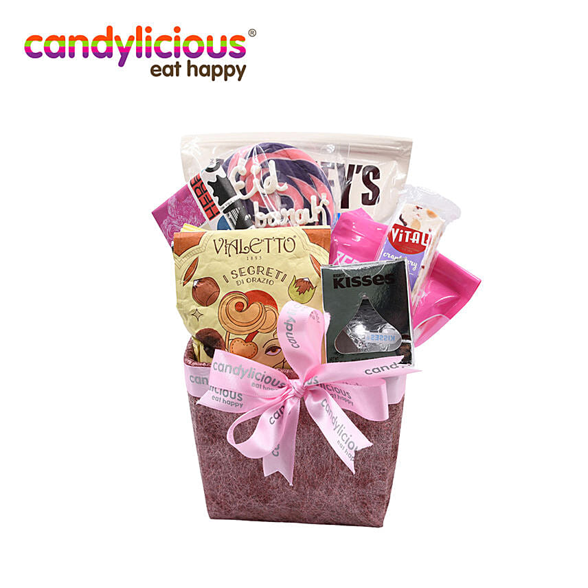 Order Candylicious Eid 24 Pink Basket Hamper Online | Same-Day Delivery ...