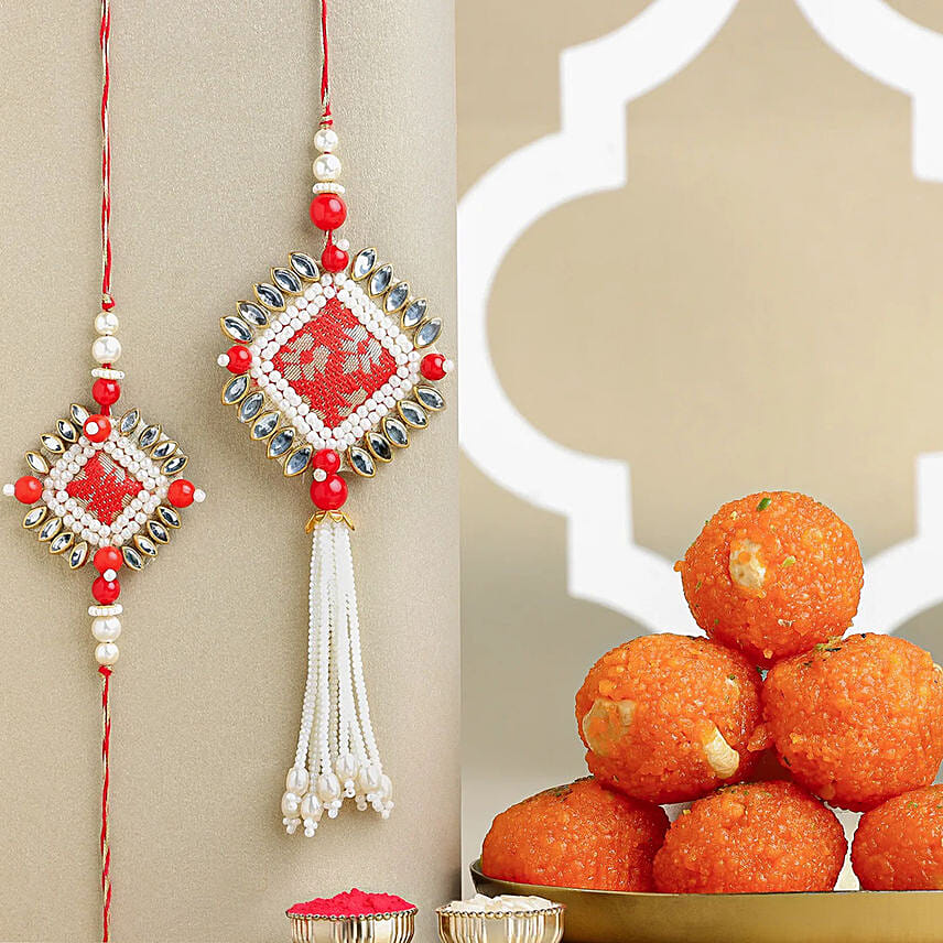 Order Bandhani Bhaiya Bhabhi Rakhi N Motichoor Ladoo Set Online | Same-Day Delivery UAE - Fnp.ae