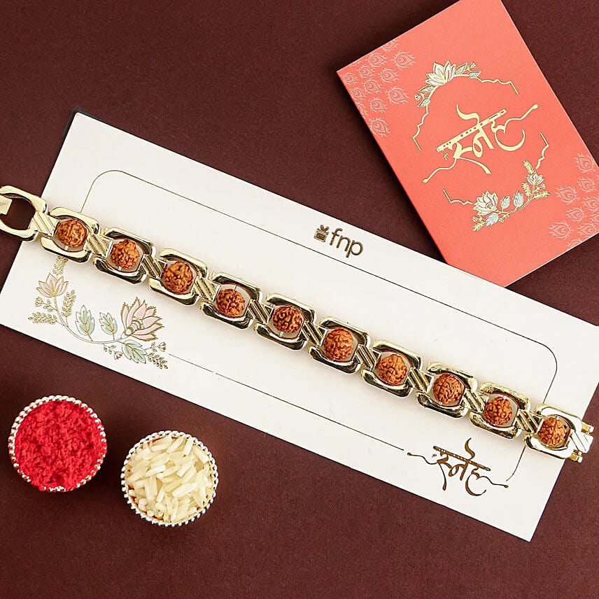 Order Glamorous Gold Embellished Rudraksh Rakhi Online | Same-Day ...