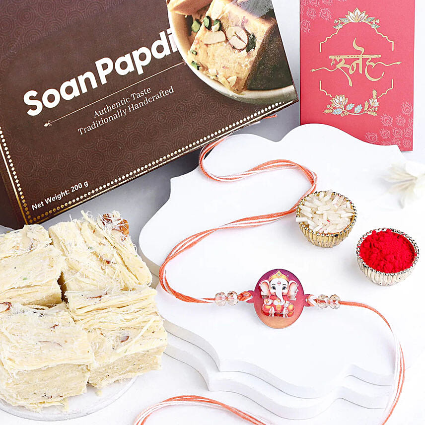 Order Sculpted Ganesha 3D Rakhi N Soan Papdi Online | Same-Day Delivery ...