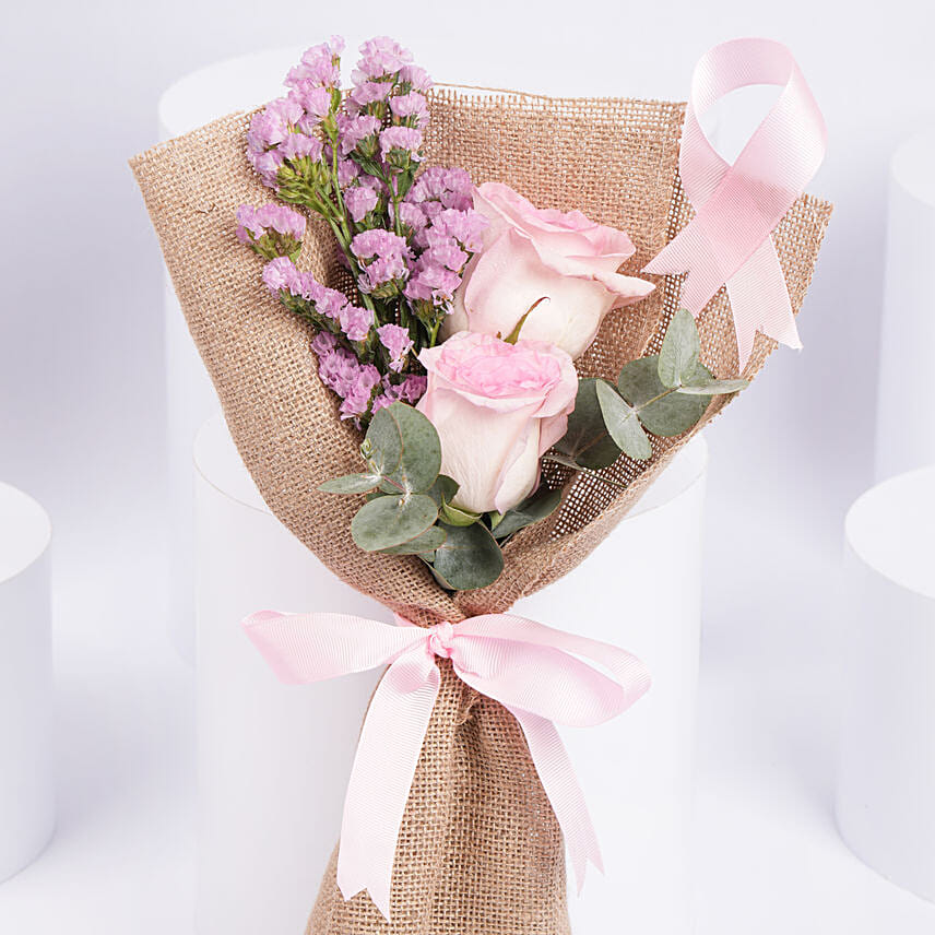 Order Pink Ribbon Rose Bouquet Online | Same-Day Delivery UAE - Fnp.ae