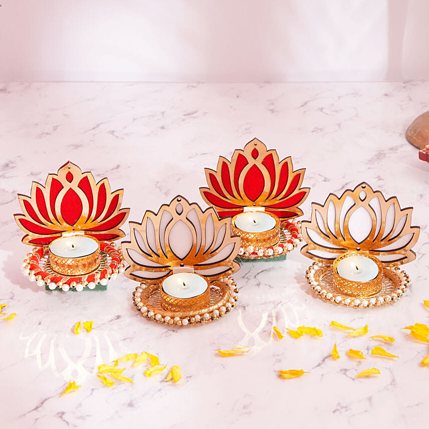Order Set of 4 Lotus Diya Online | Same-Day Delivery UAE - Fnp.ae