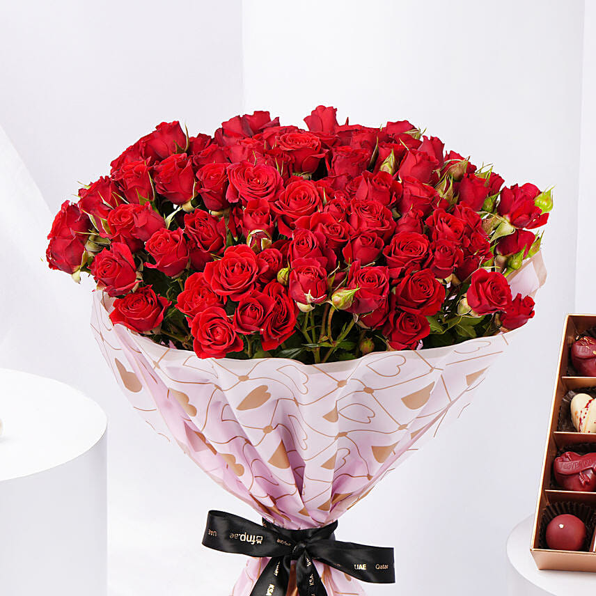 Order Red Spray Roses Bouquet With Chocolate Online | Same-Day Delivery ...