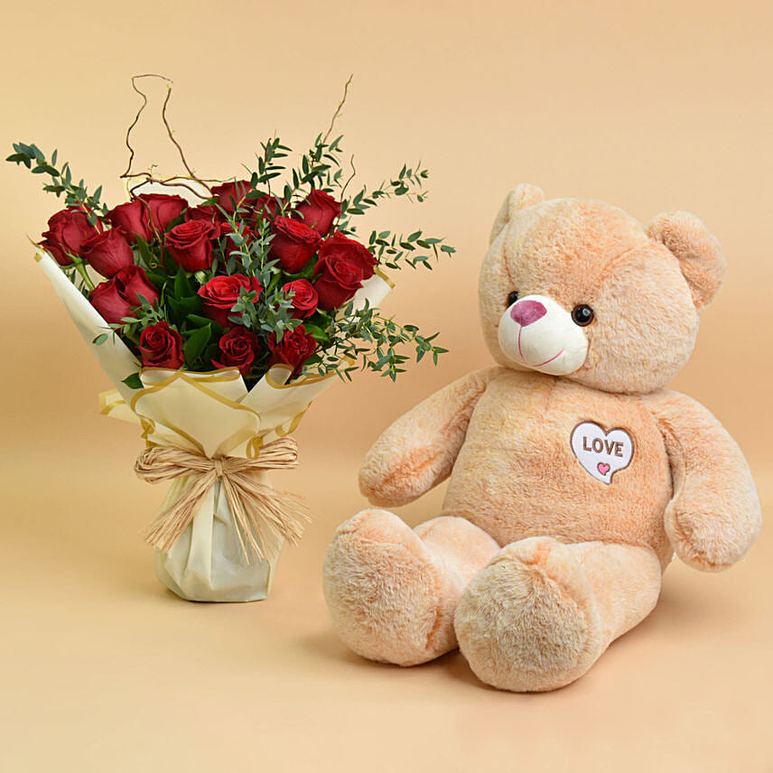 Order 20 Red Roses Mesmerizing Bouquet With Teddy Online | Same-Day ...