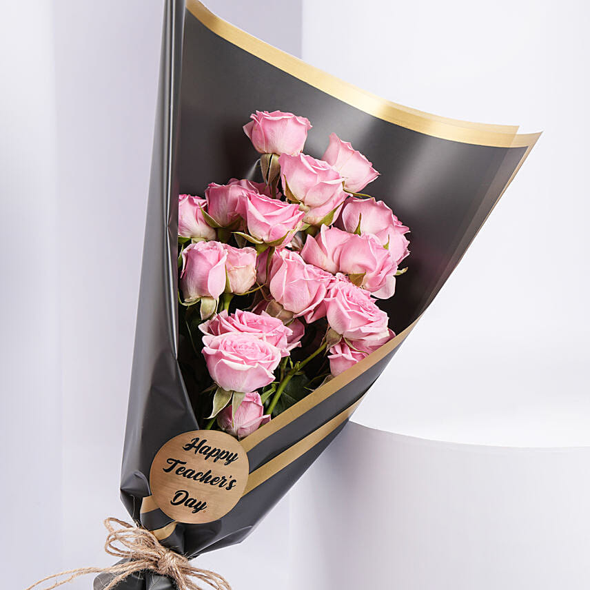 Order Teachers Day Pink Roses Bouquet Online | Same-Day Delivery UAE ...