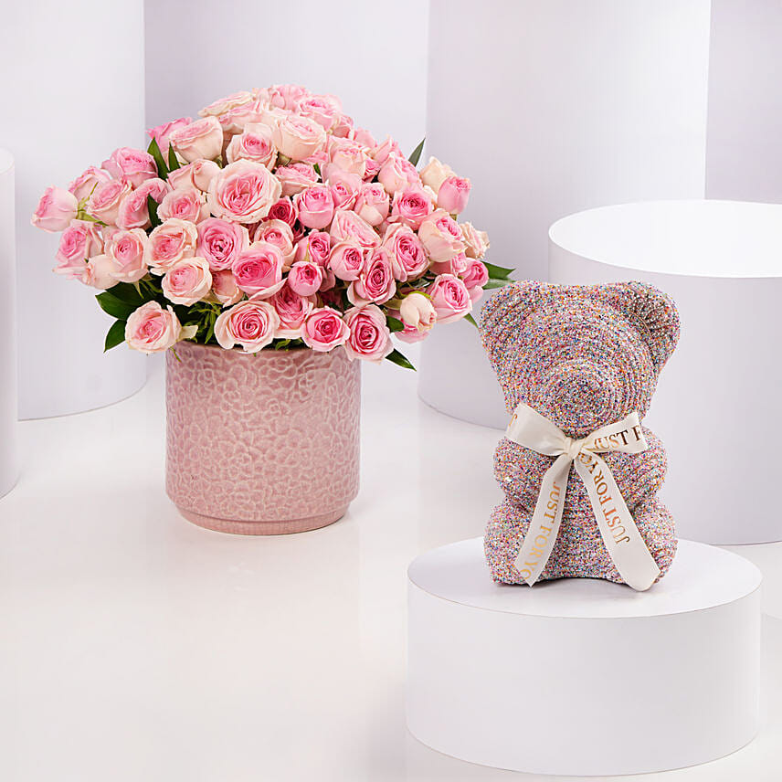 Order Valentines Day Blush Pink Roses And Teddy Gift Online | Same-Day ...