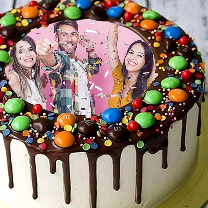 Online Mnm Chocolate Birthday Photo Cake 1.5 Kg Gift Delivery in Oman ...