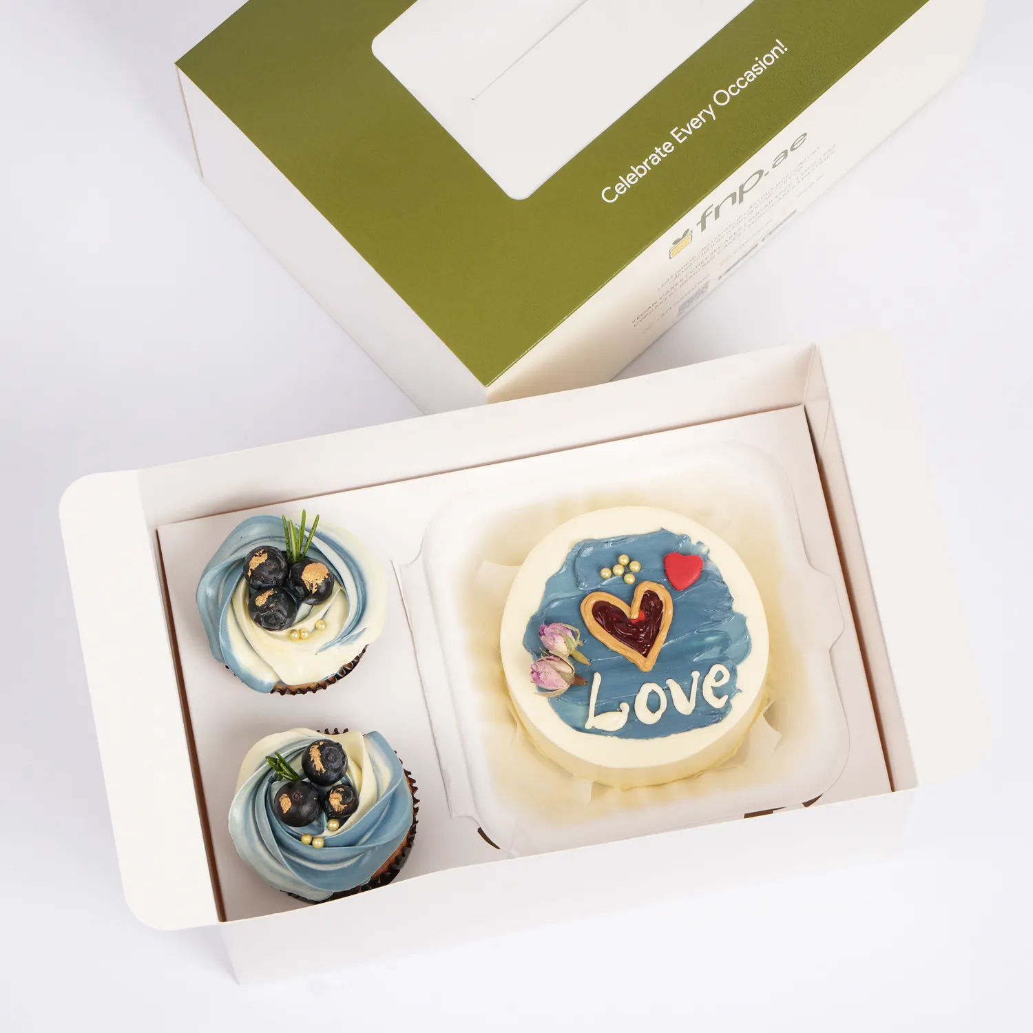 Online Heartfelt Bento Cake N Cupcake Duo Gift Delivery in Oman - FNP