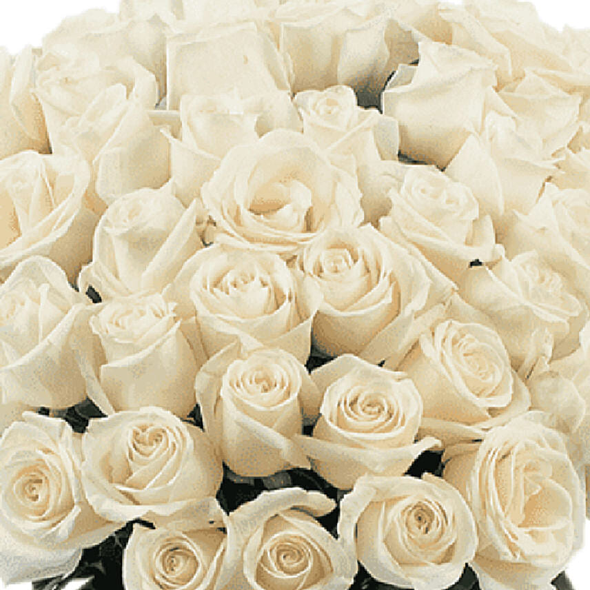 Online 60 Stems Cream Coloured Roses Vase Gift Delivery in Qatar - Fnp.ae