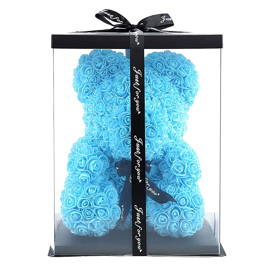 Online Artificial Blue Roses Teddy Gift Delivery in Qatar - FNP